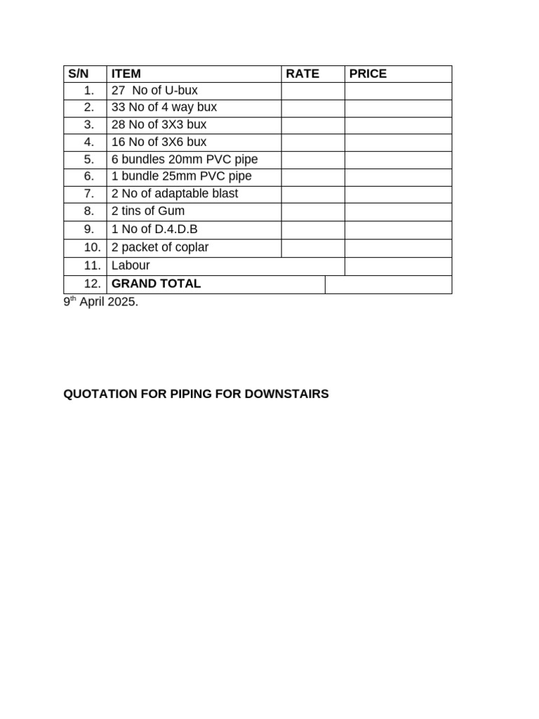 Quotation For Piping | PDF