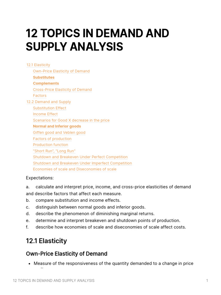12 Topics in Demand and Supply Analysis | PDF | Demand | Elasticity ...
