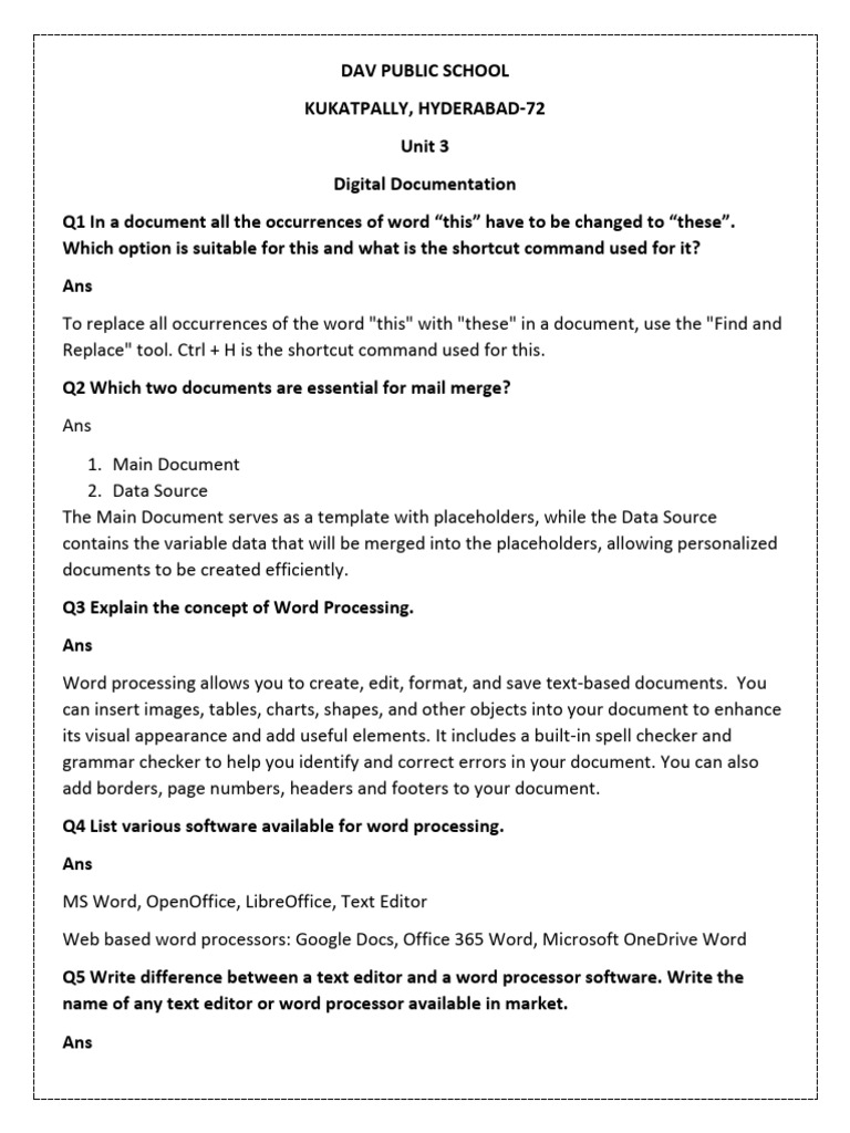 Class 9 Unit 3 Digital Documentation (Final) | PDF | Microsoft Word | Typewriter