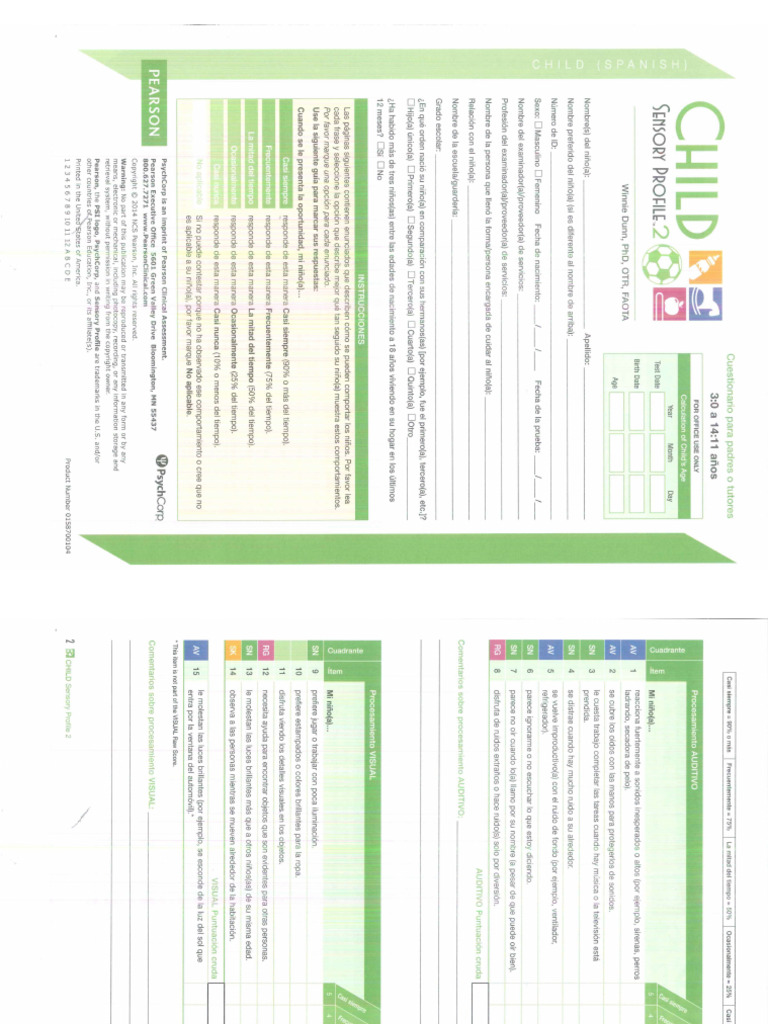 Child Sensory Profile Spanish 5 | PDF