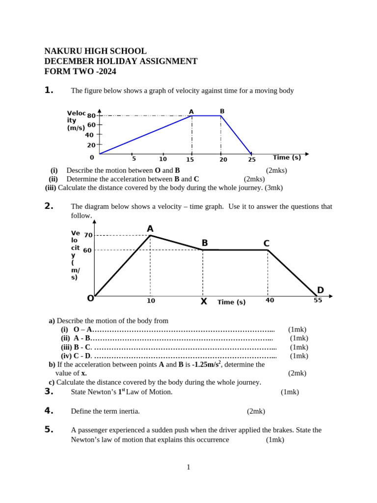 PHYSICS FORM 2 HOLIDAY ASSIGMENT T3 | PDF | Newton's Laws Of Motion | Mass