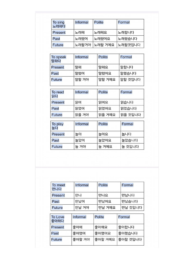 Verbs 1 For Print | PDF