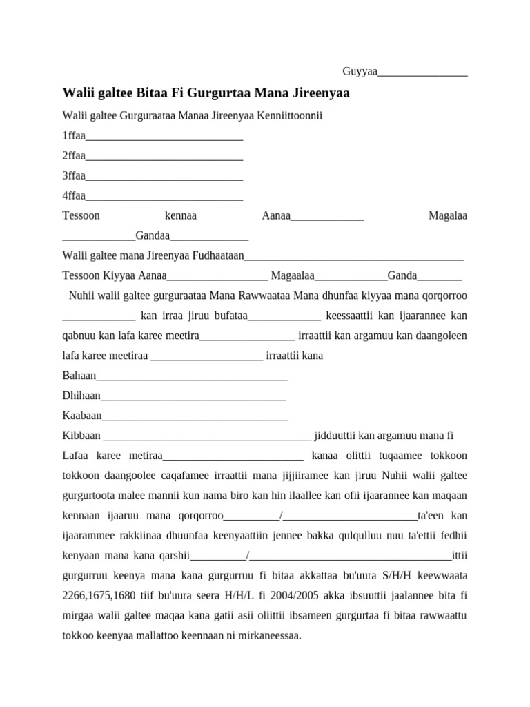 Waliigaltee Bittaa Fi Gurgurtaa Mana Jireenyaa Kaartaaaaaa | PDF
