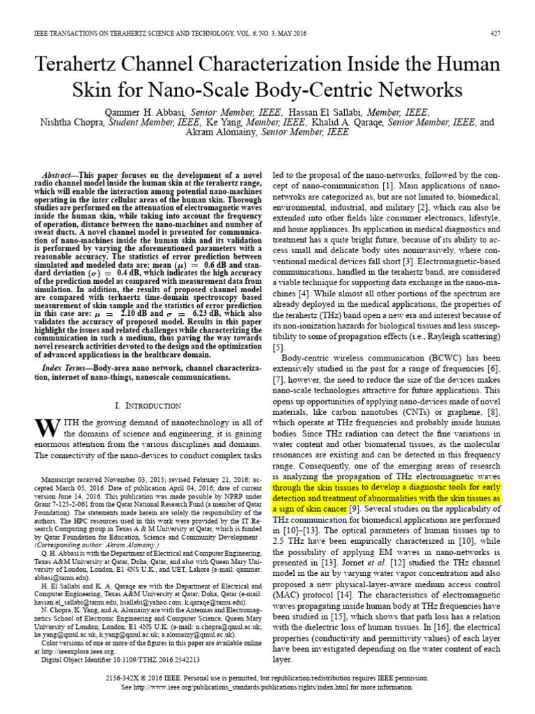 Terahertz Channel Characterization Inside The Human Skin For Nano-Scale ...