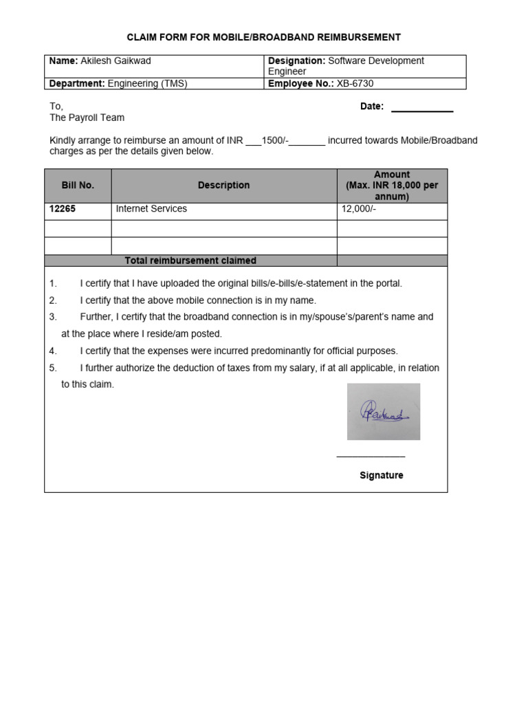 Broadband or Mobile reimbursement claim form_updated | PDF
