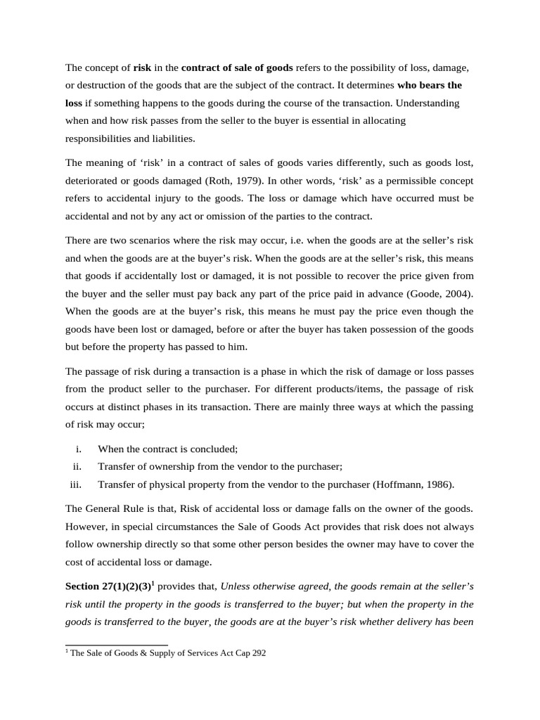 Transfer of Risk in Sale of Goods | PDF | Sales | Prices