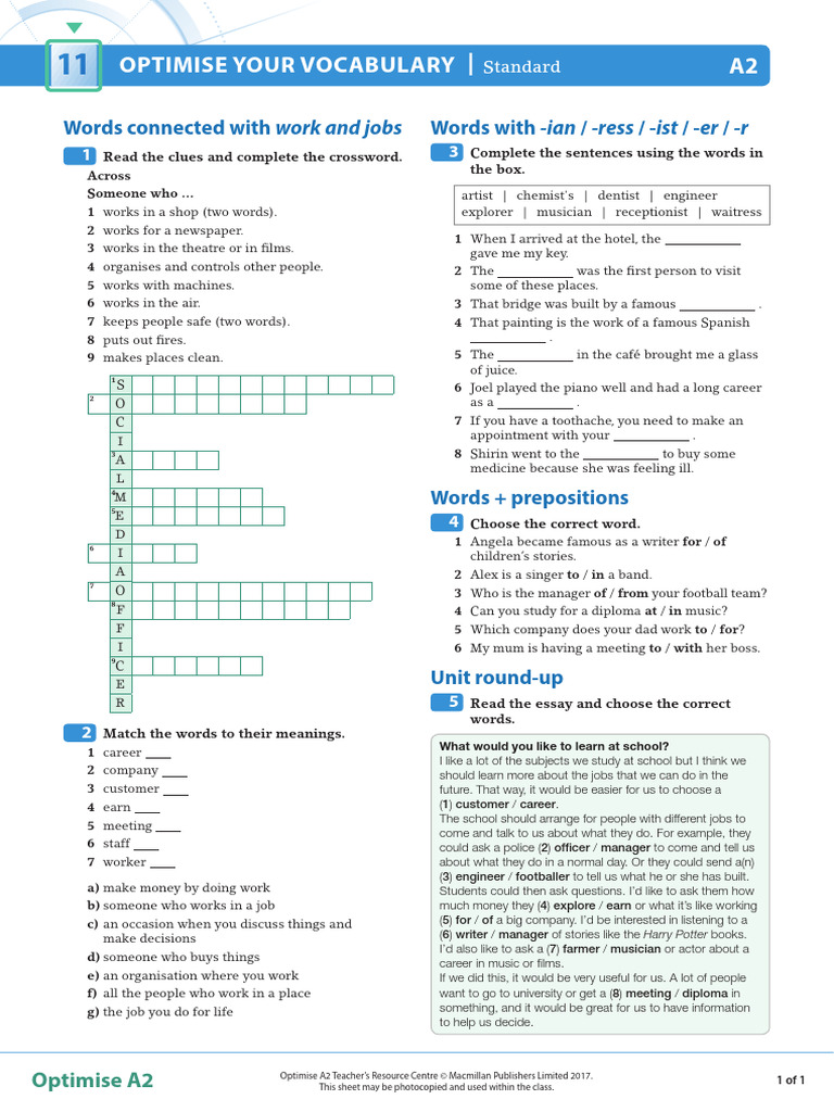 OPT A2 U11 Vocab Standard | PDF