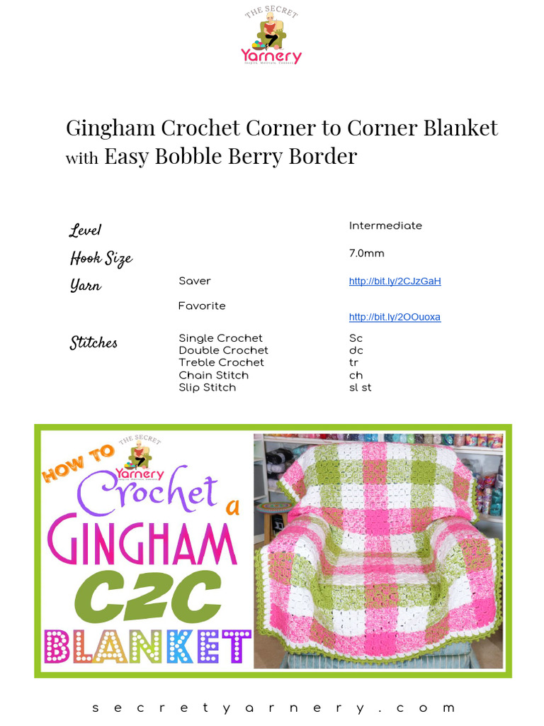 Gingham C2C Blanket with Bobble Border | PDF | Crochet | Yarn