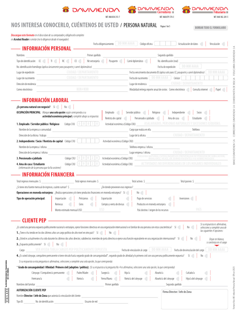 Formato NIC Fisico Reducido PN - VR 03102023 | PDF | Bolsa | Bancos