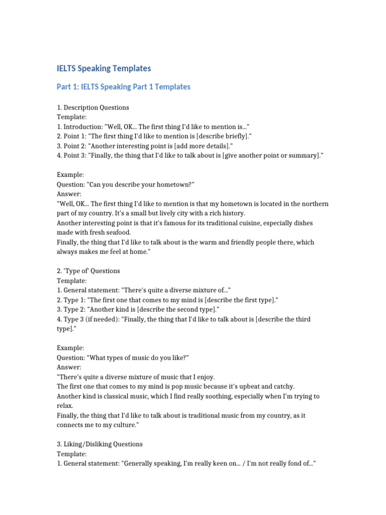 IELTS Speaking Templates Guide | PDF | Childhood Obesity | Obesity