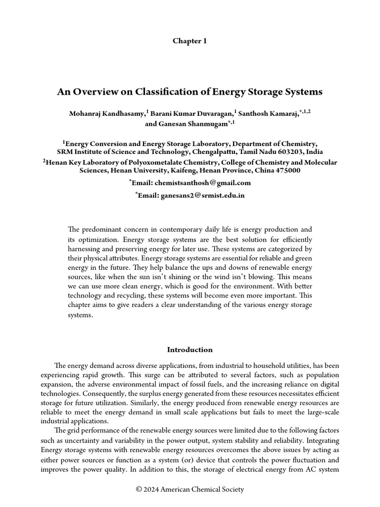 Overview On Classification of Ess | PDF | Fuel Cell | Energy Storage
