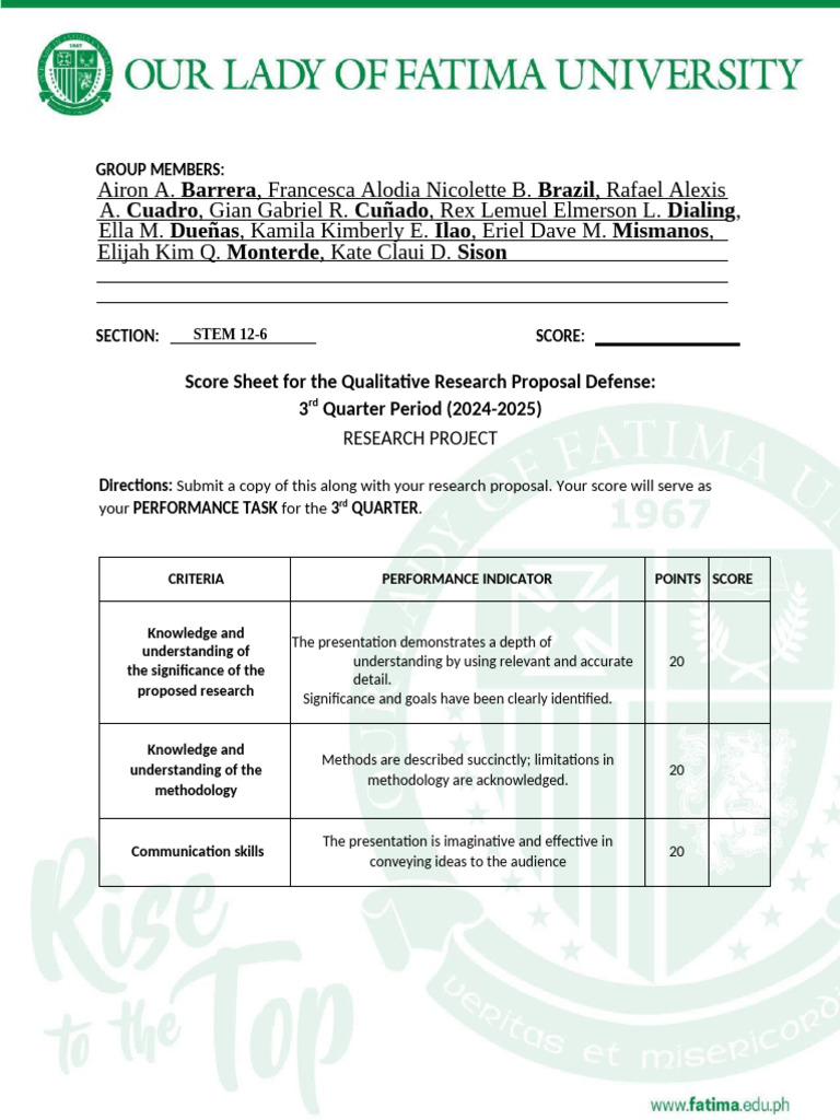 Qualitative Research Proposal Score Sheet | PDF | Cognitive Science ...