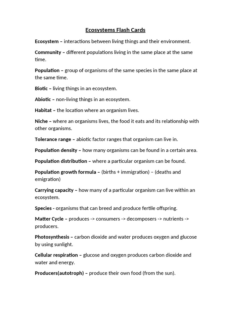 Ecosystems Flash Cards | PDF