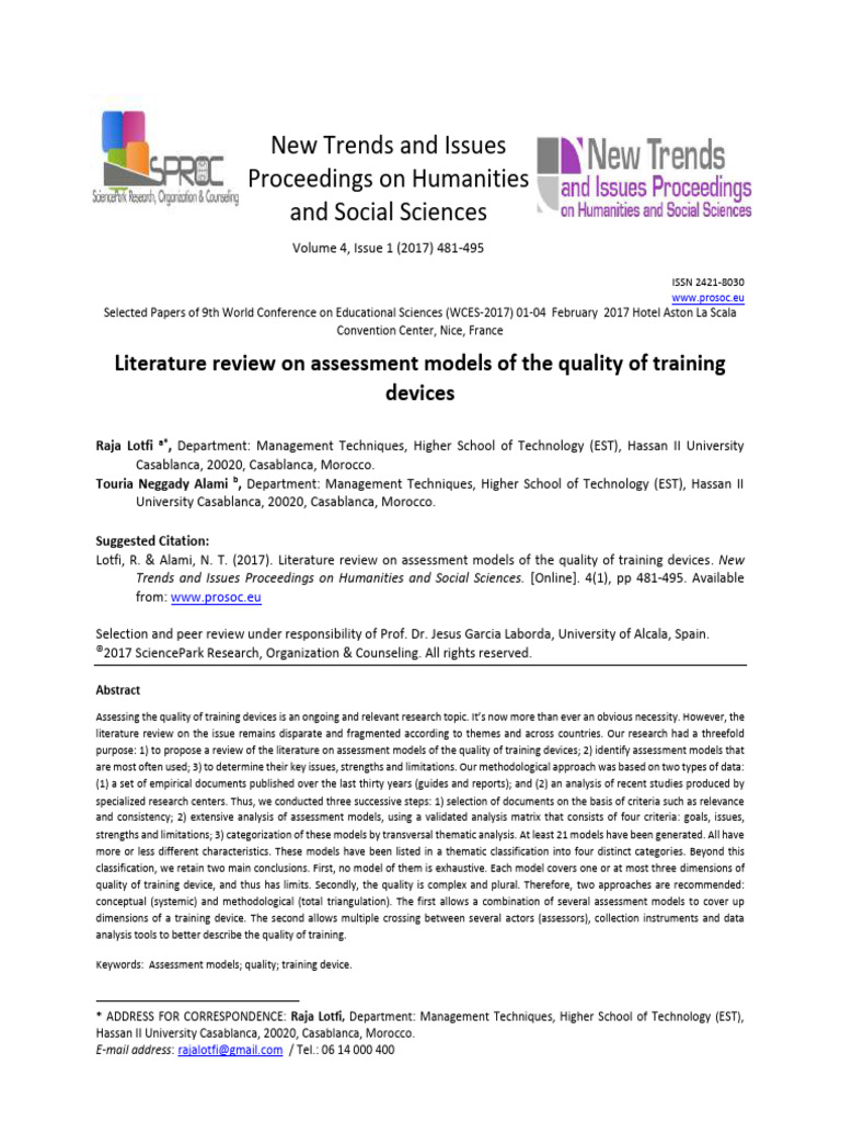 Literature Review On Assessment Models o | PDF | Learning | Self Efficacy
