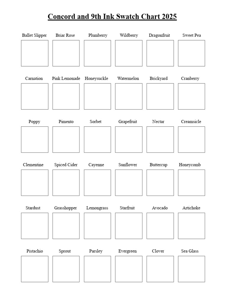Concord and 9th Color Swatch Chart 2025 | PDF