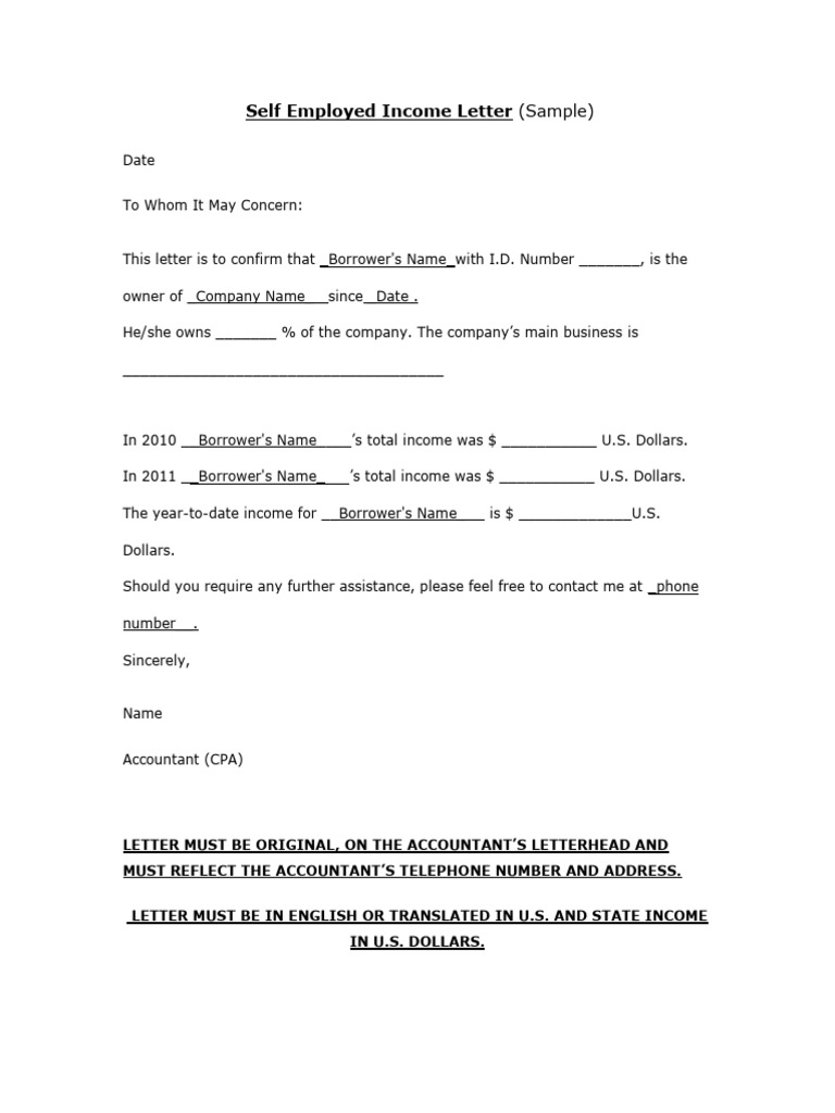 Self Employed Income Verification Letter | PDF