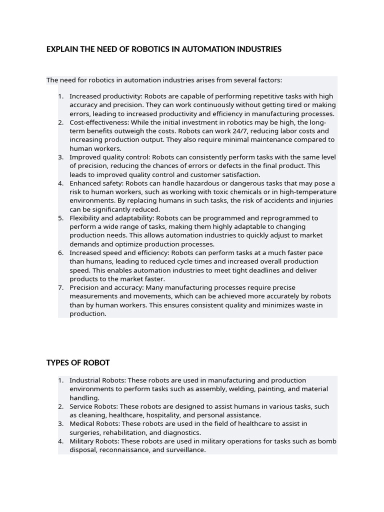 Explain The Need of Robotics in Automation Industries | PDF | Image ...