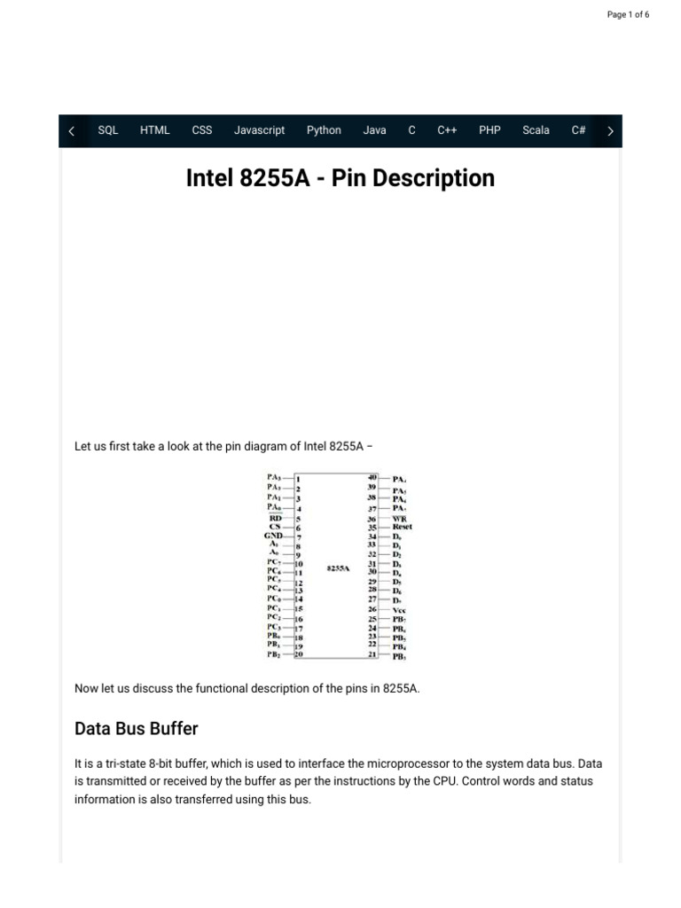 Intel 8255A Pin Description | PDF | Computer Engineering | Office Equipment