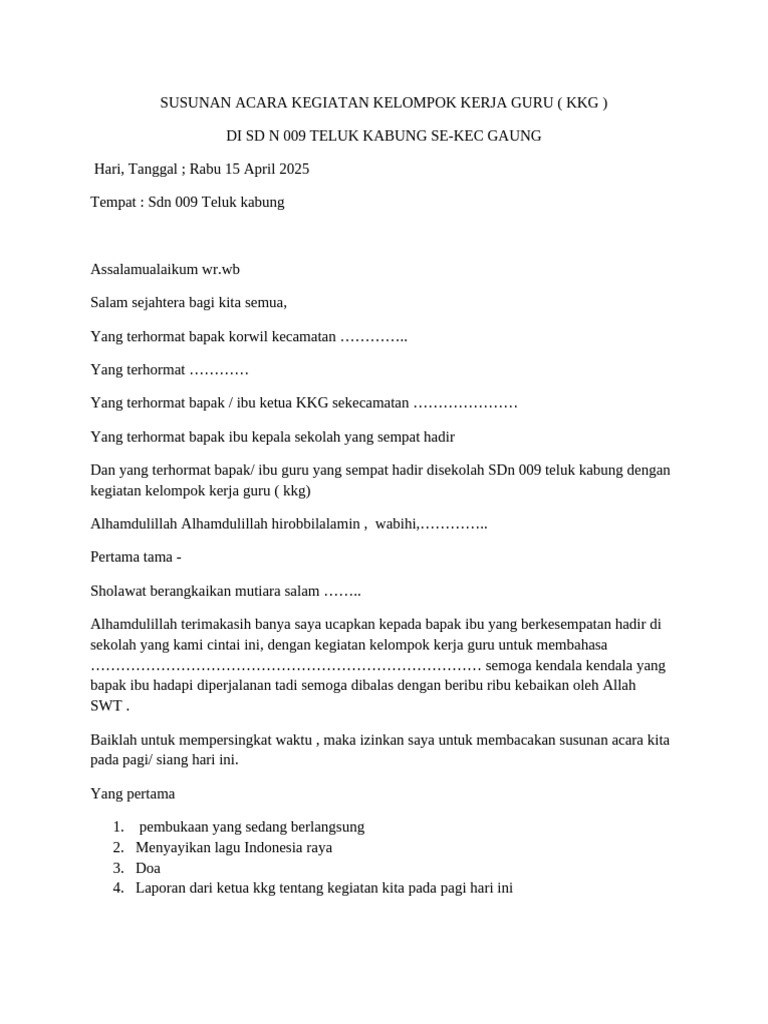 Susunan Acara Kegiatan Kelompok Kerja Guru | PDF