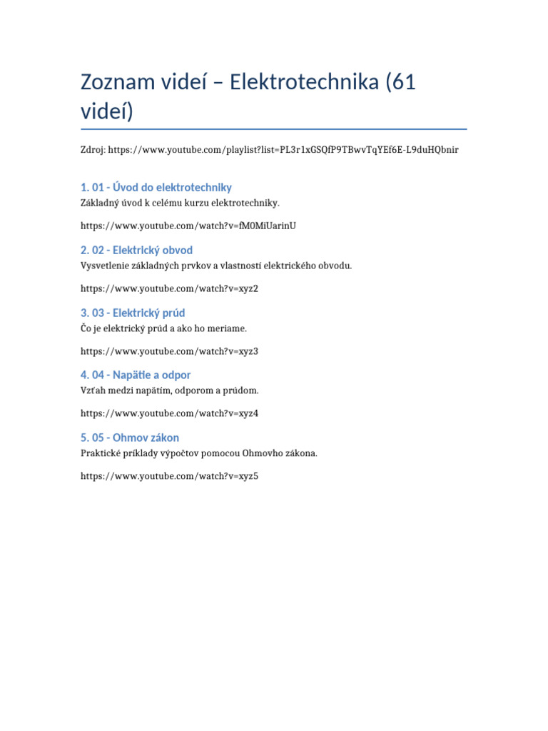 Zoznam Videi Elektrotechnika FULL | PDF