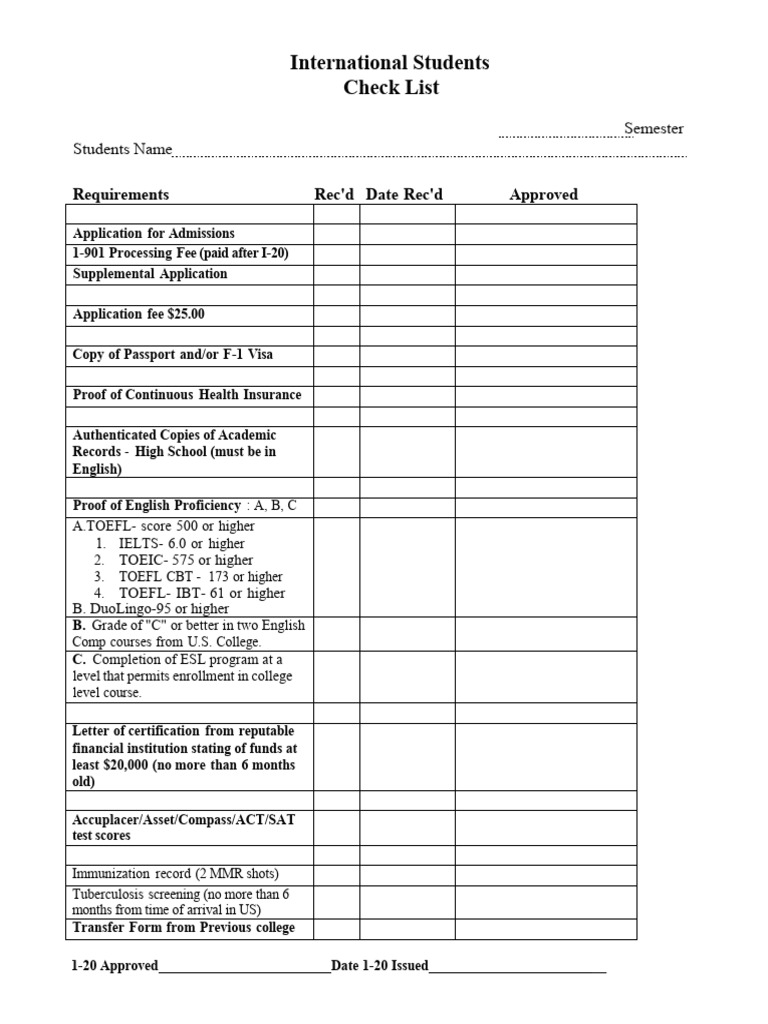 International Student Admission Checklist | PDF