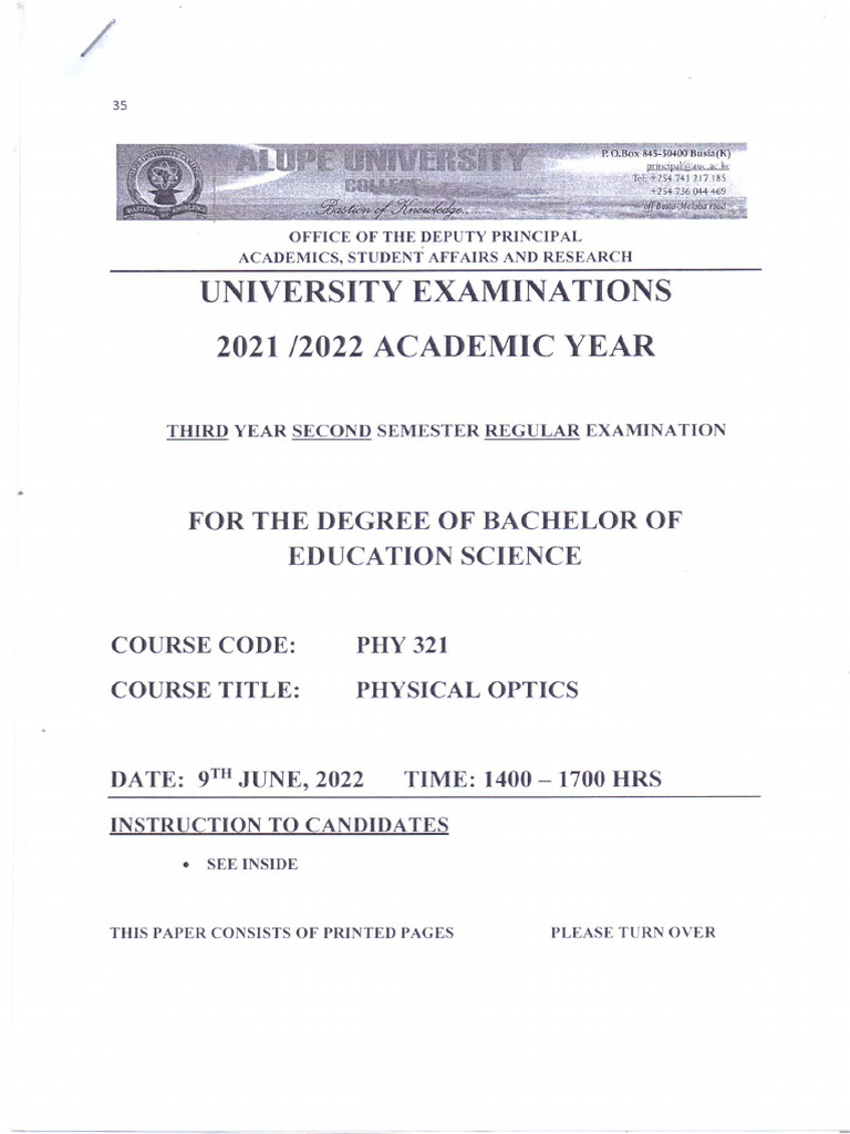 Phy 321 Physical Optics | PDF