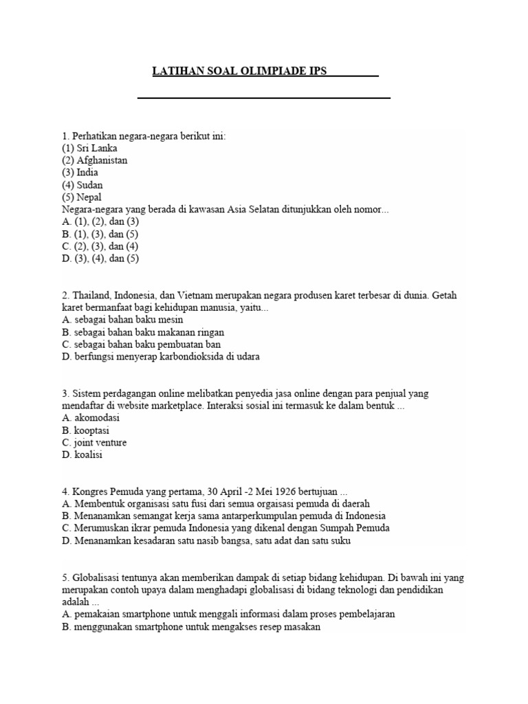 Latihan Soal Olimpiade Ips | PDF