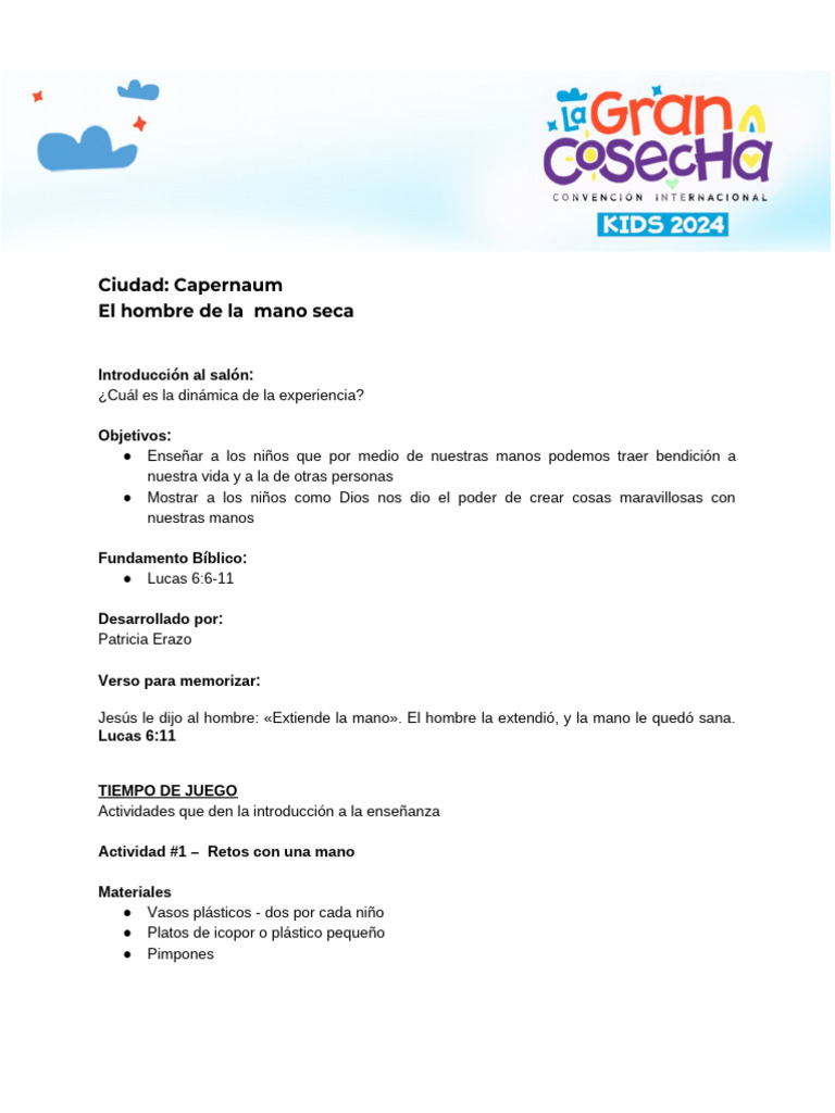 Actividades sobre el Hombre de la Mano Seca | PDF | Oración