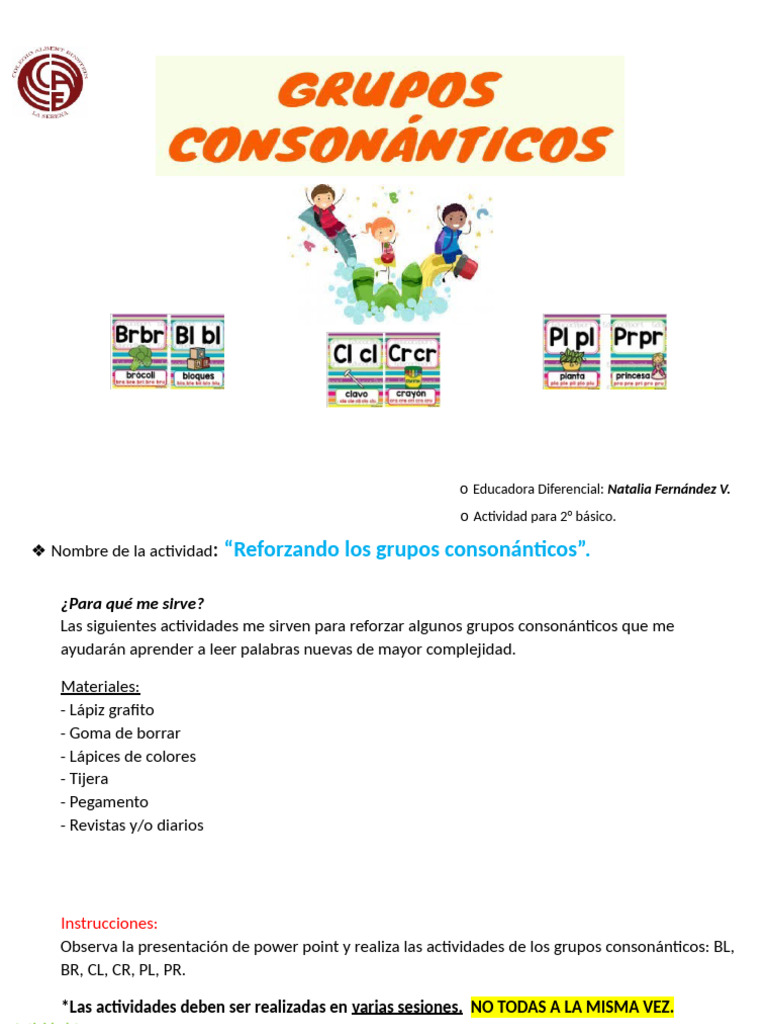 Actividades de Grupos Consonánticos 2° Básico | PDF | Papelería ...