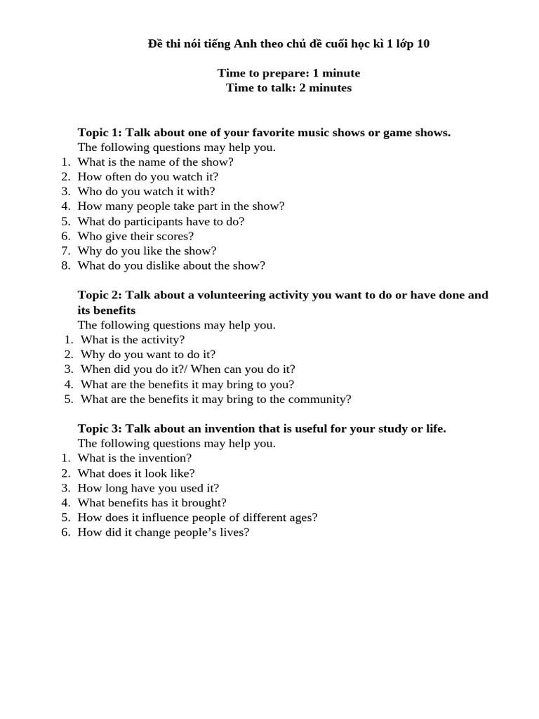 Speaking Test Topics | PDF