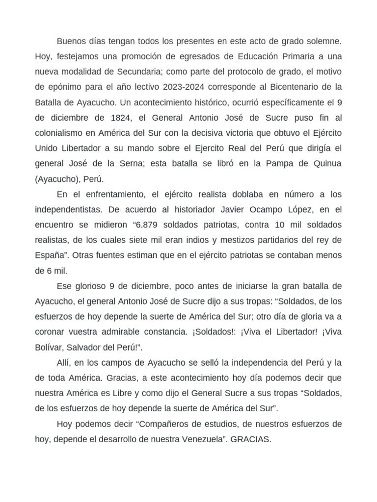 Eponimo Batalla de Ayacucho | PDF