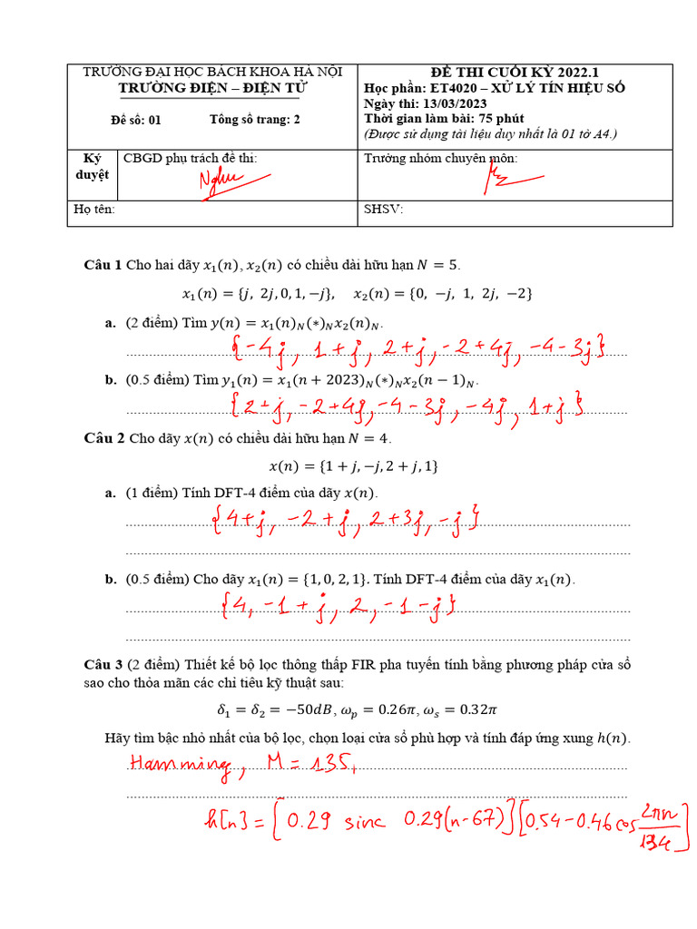 Dsp Final 20221 Abcd Solution | PDF