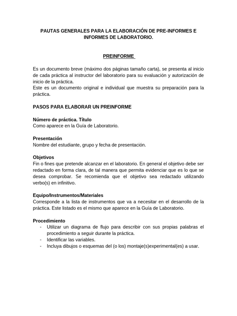 Pautas Preinformes e Informes | PDF | Laboratorios