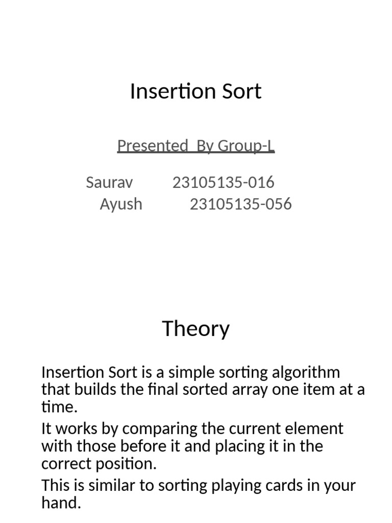 Insertion Sort Detailed Presentation | PDF