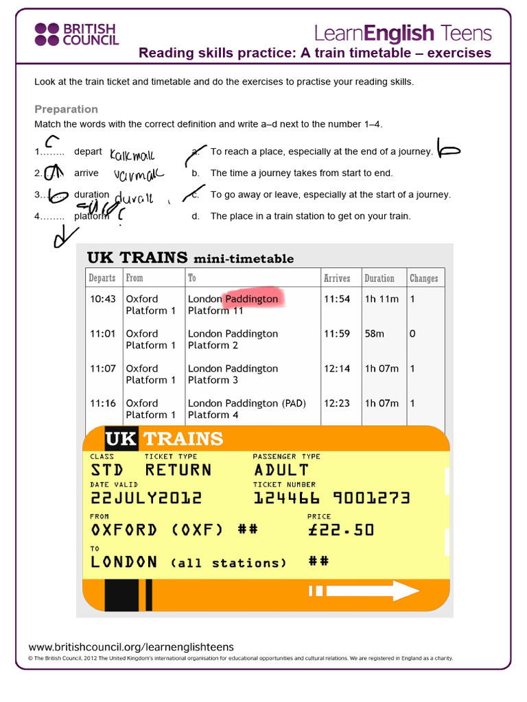 A Train Timetable - Exercises 1 | PDF