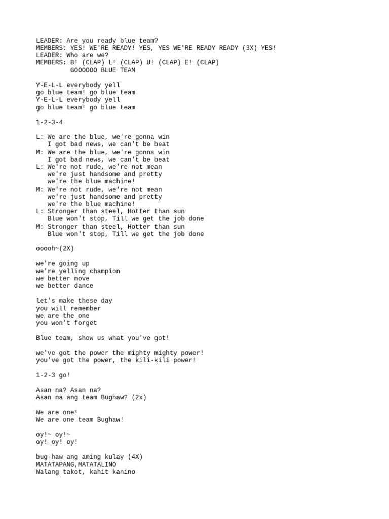 Blue Team Cheers and Yells Guide | PDF