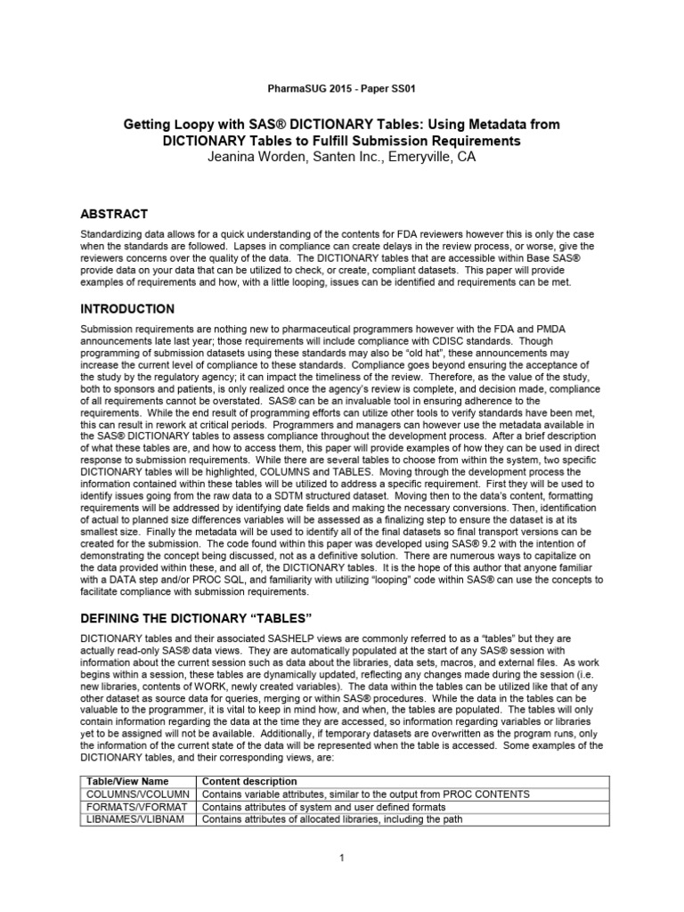Paper Template - PharmaSUG-2015-SS01 | PDF | Computing | Data