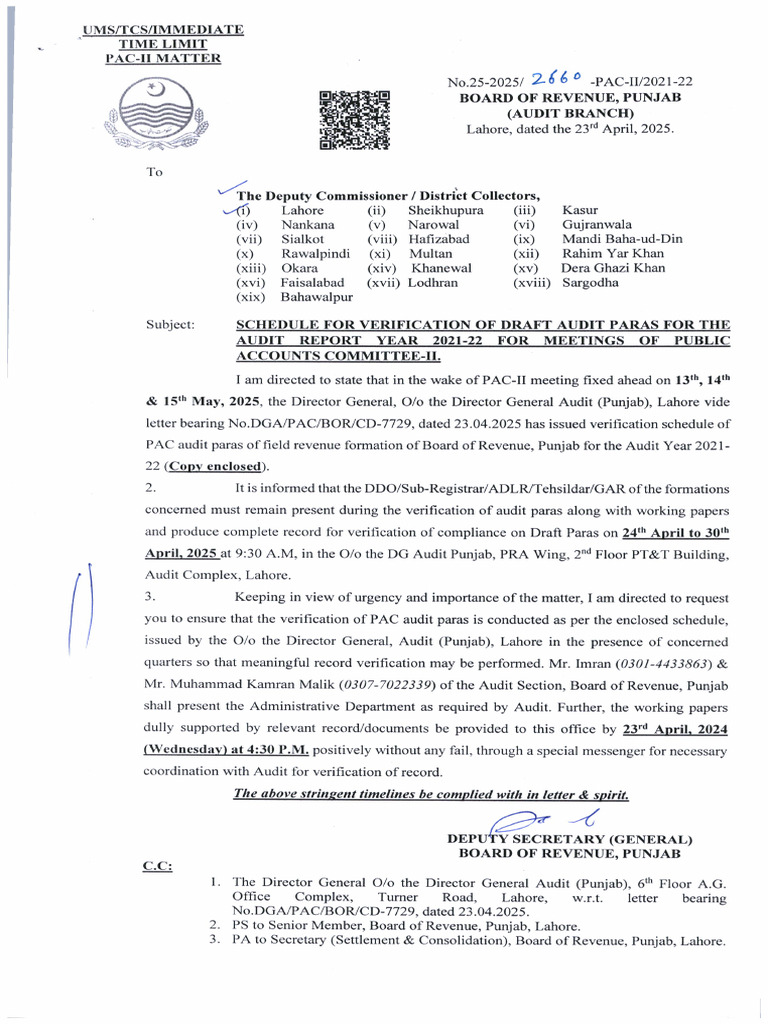 Schedule For Verification PAC-II April 2025 | PDF