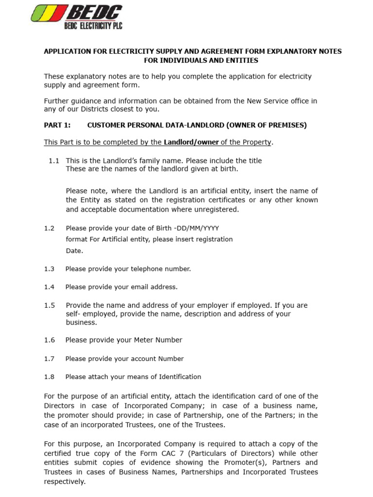 Bedc Meter Application Form Explanation - 74 | PDF | Identity Document ...