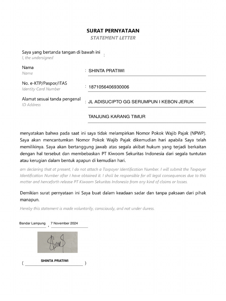 Pernyataan NPWP KSI | PDF