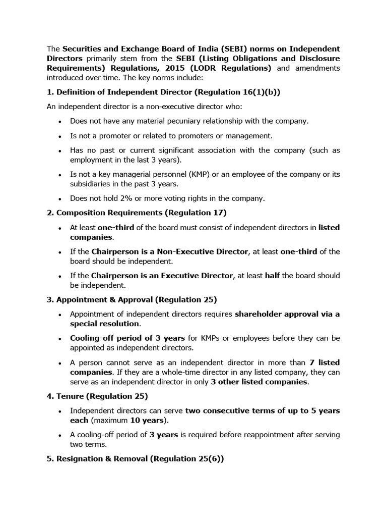 SEBI Guidelines for Independent Directors | PDF | Insider Trading | Audit