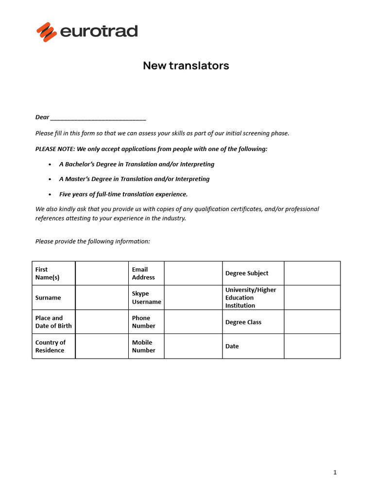New Translator Application Form | PDF | Human Communication