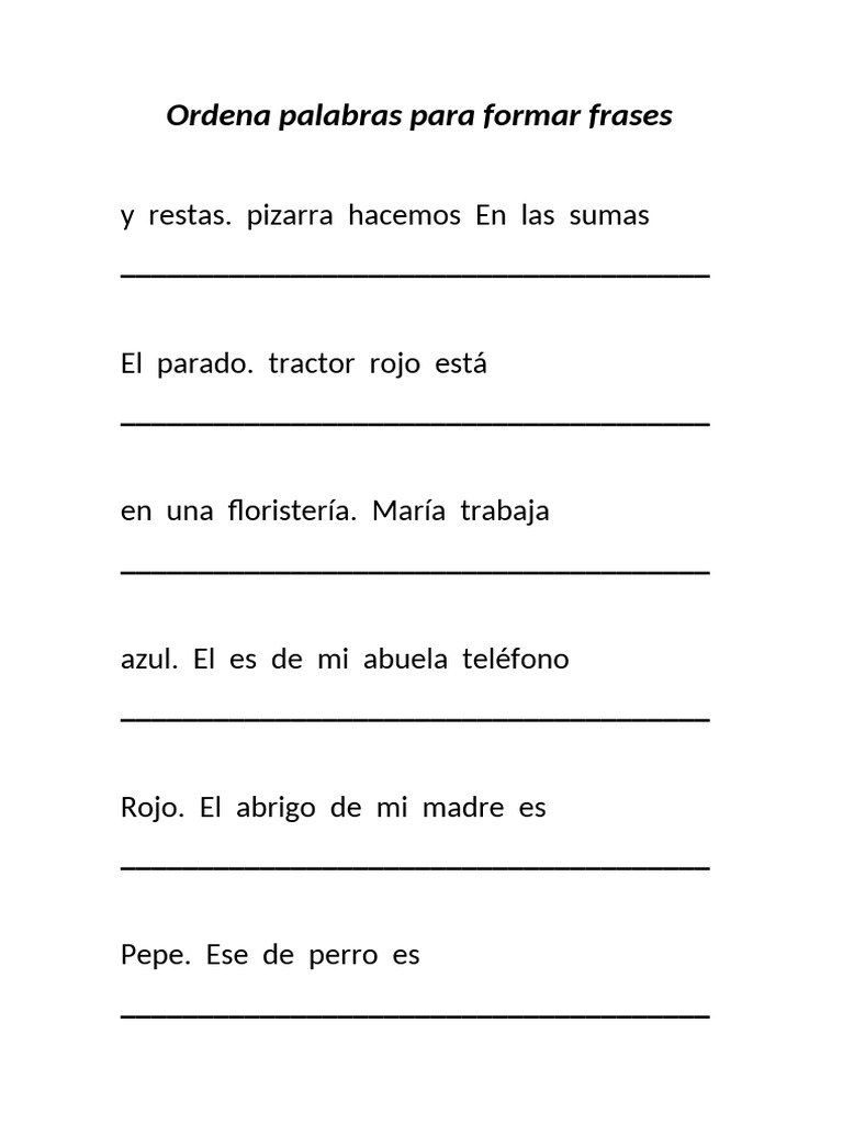 Ordena Palabras para Formar Frases | PDF