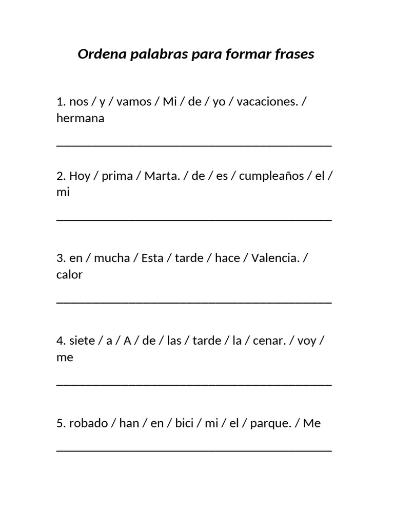 Ordena Palabras para Formar Frases 2 | PDF