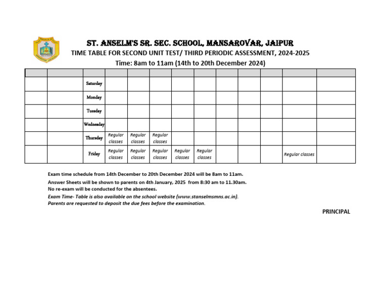 UT2 (1-9,11) Dec. 2024 Time Table | PDF
