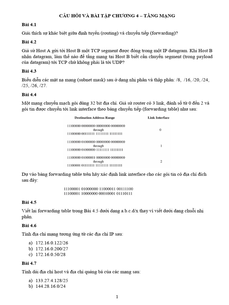 MMT CAU HOI VA BT Chương 4 - v2 | PDF