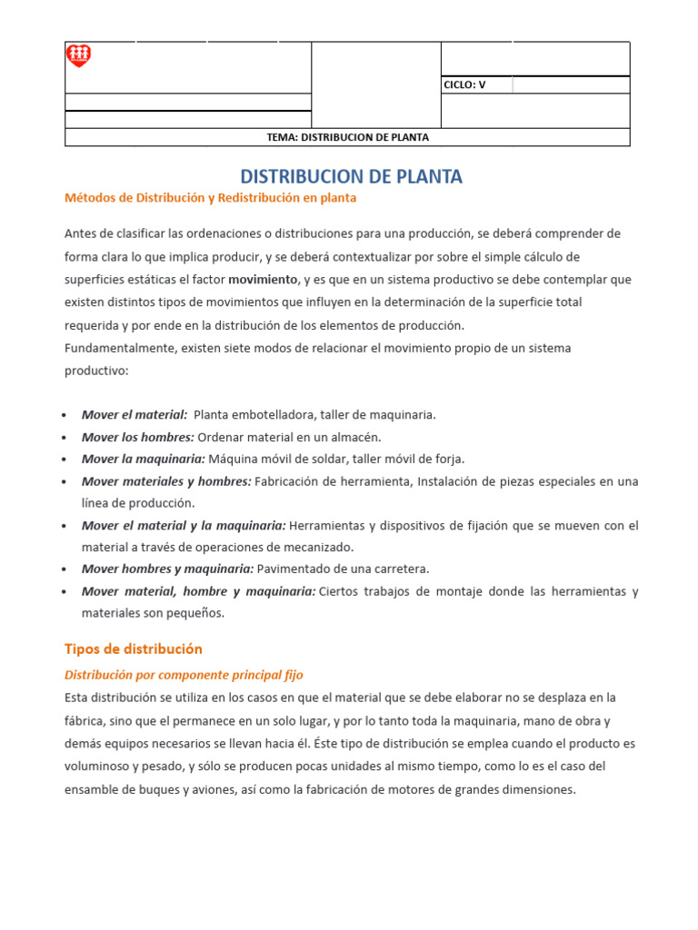 5ta. Sesion de Distribucion de Planta | PDF | Fábrica | Plantas