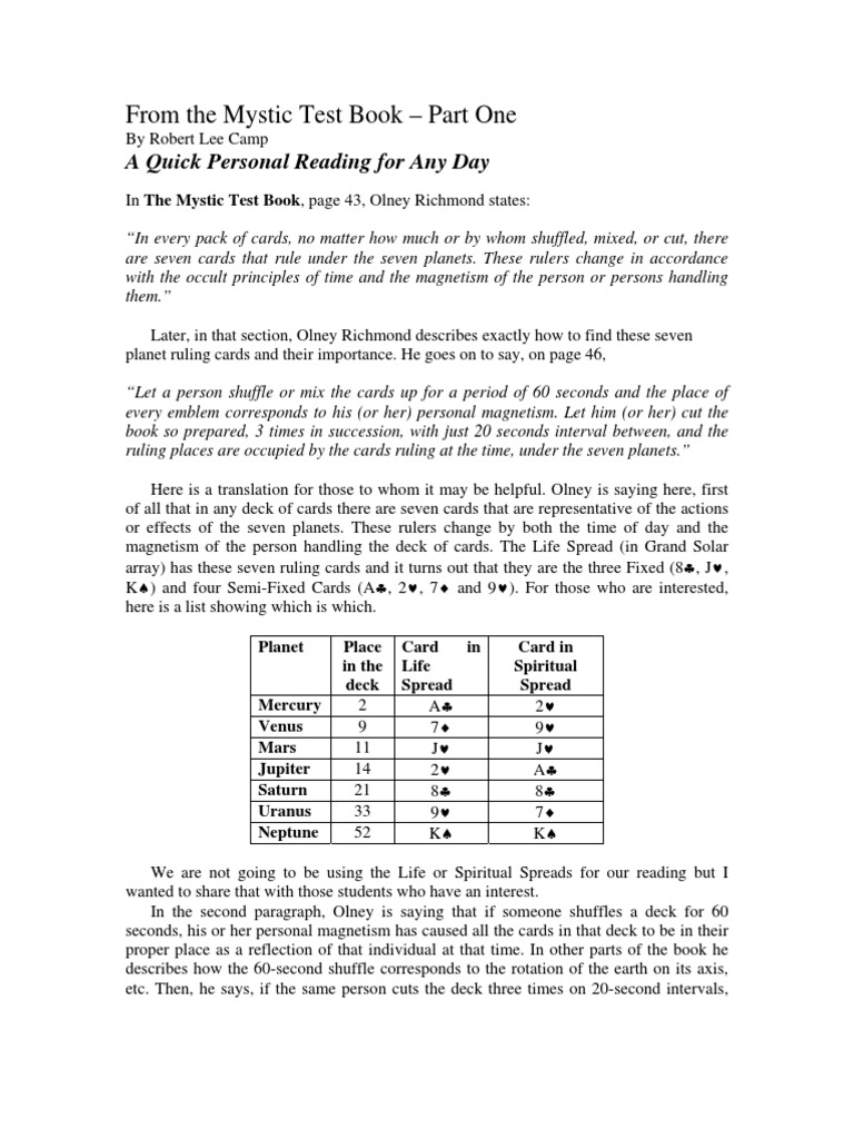 Personal Card Reading from Mystic Test | PDF | Planets Of The Solar ...