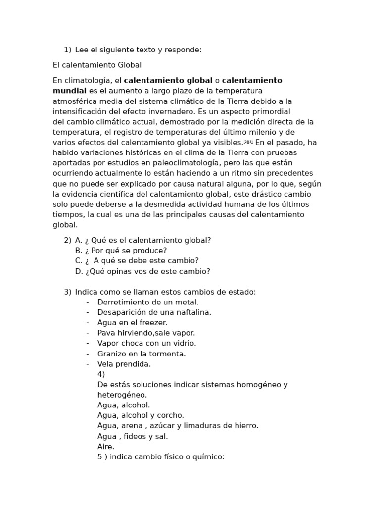 Calentamiento Global: Causas y Efectos | PDF