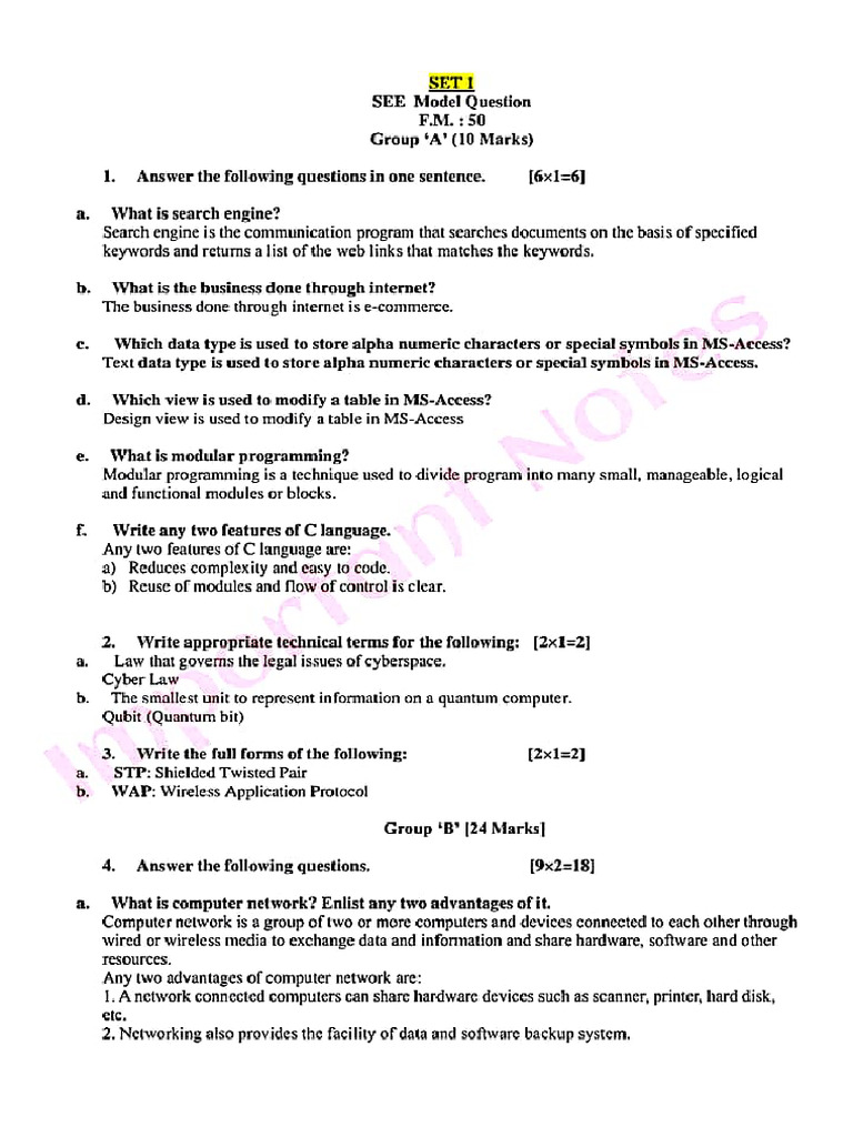 Class 10 SEE Model Questions 2081 | PDF